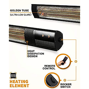 Star Patio Electric Patio Heater, Outdoor Wall Mounted Heater, Infrared Heater with Remote, Instant Heating1500W, IP55 Waterproof Outdoor Heaters, Without Bright Light, STP2580-RM-S
