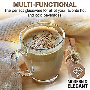 Eparé 12 oz Clear Glass Coffee Mugs Set of 6 - Glass Mugs for Hot Beverages - Durable Clear Coffee Cups - Tempered Glass Coffee Cup - Tea & Coffee Glass Cup - Giftable Clear Coffee Mug with Handle