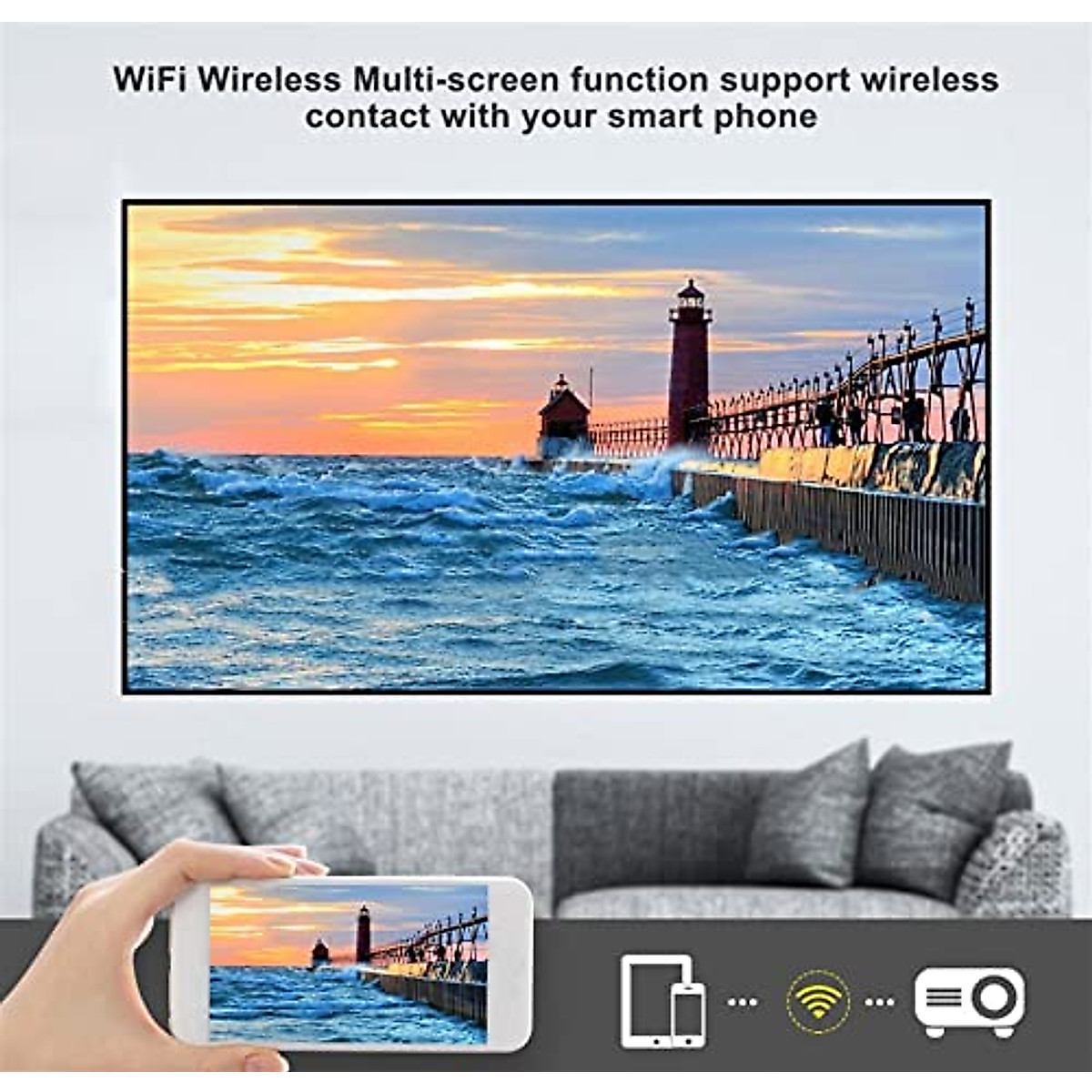 TOEWOE Mini Projector, Portable Video Projector, 50000 Hours Multimedia Home Movie Projector, Compatible with Full HD 1080P HDMI, USB, AV, Laptop, Smartphone