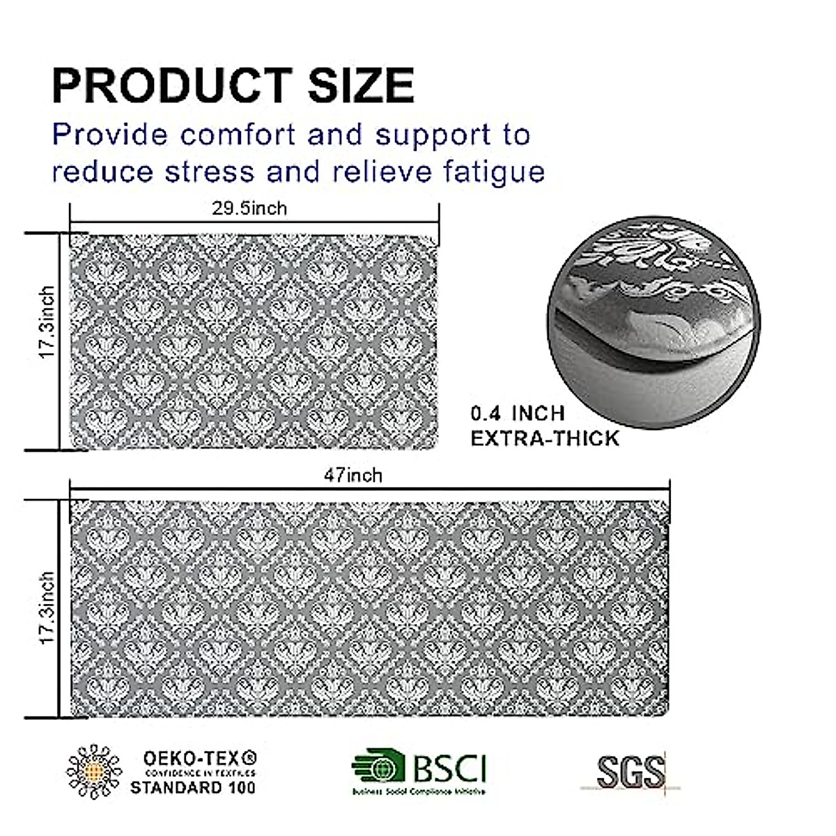 Soft Anti Fatigue Mat for Kitchen Floor, Non Slip Cushioned Kitchen Rugs Sets, Waterproof Washable Memory Foam Standing Desk Mat Runner, Comfort Cushion for Sink Laundry Room Home 17.3"x47"(1 PC)