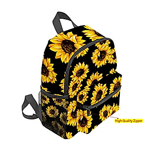 ZGONOHYE Girls Cute Mini Backpack Yellow Sunflower On Black Small Backpack Purse for Women School Bag for Girls Boys