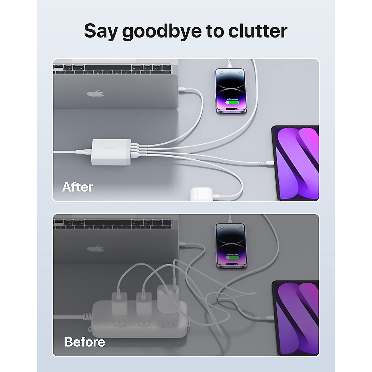 SOOPII 25W USB Charger, Charging Station with 4 USB Ports with 5ft Power Cord for Multiple Device, Wall Charger for iPhone 14, Galaxy, IPad,Tablets and Smartphones.…