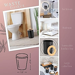 Evideco French Home Goods Black Bathroom Trash Can Padang Bamboo Top 1.3 Gal - Stylish and Sustainable 5L Waste Solution