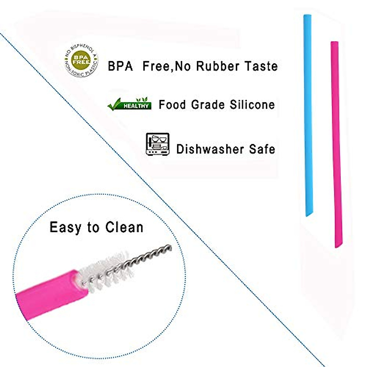 12Pcs Reusable Silicone Straws - Regular Size 6“ for Toddlers + Storage Pouch