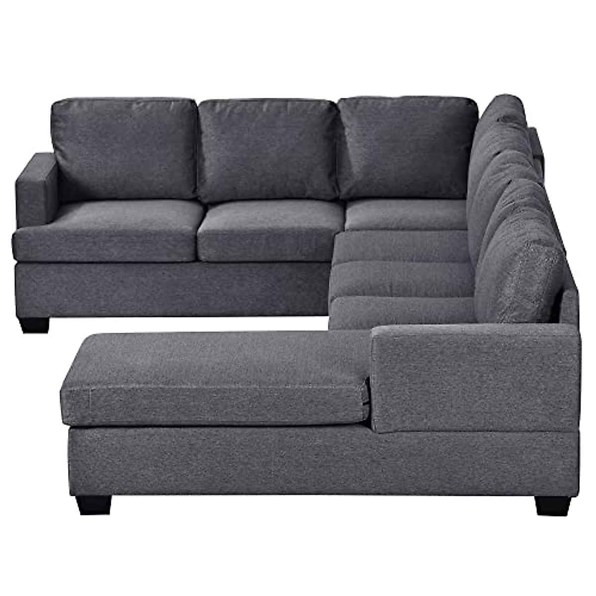 Verfur 125.6" U Shaped Sectional Chaise Lounge, Oversized Deep Seater Corner Sturdy Wood Legs and Frame, Linen Upholstered Sofa & Couches for Large Living Room Furniture, Gray NO Pillows