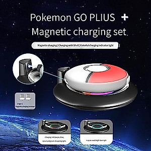 NUHFUFA Magnetic Charging Dock for Pokemon GO Plus+ 2023 Accessories, with Silicone Protective Cover Case Charging Station with RGB Colorful Lights