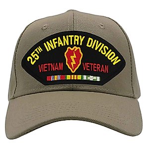 PATCHTOWN 25th Infantry Division - Vietnam Veteran Hat/Ballcap Adjustable One Size Fits Most (Tan/Khaki, Add American Flag)