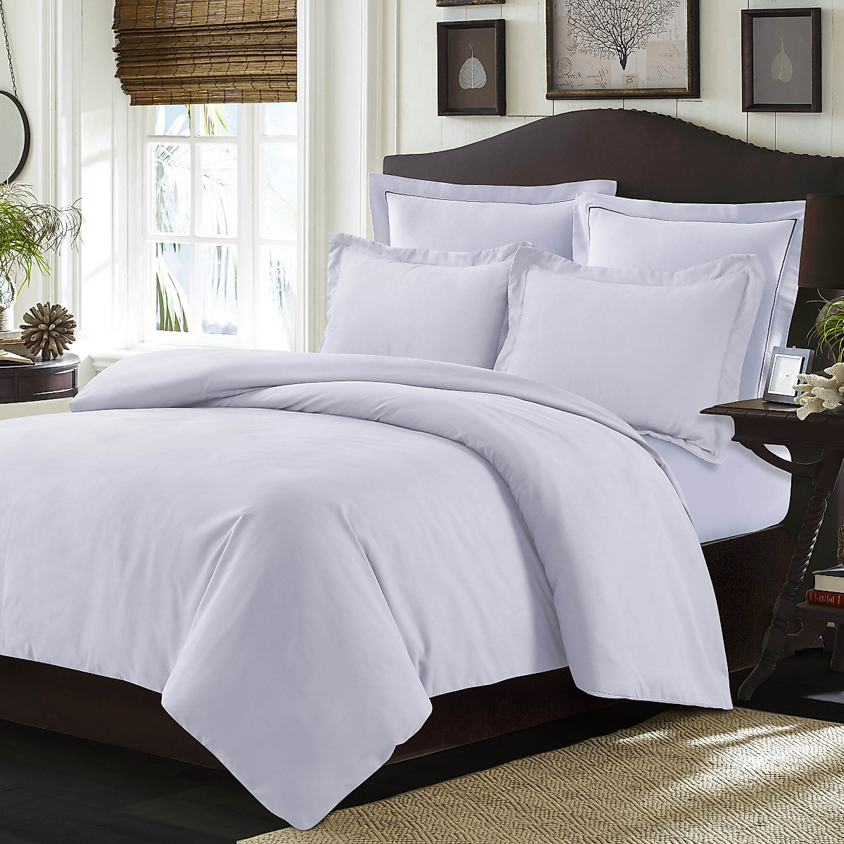 Tribeca Living Queen Duvet Cover Set, Soft Plain Bed Set Wrinkle Resistant Bedding, Microfiber, Includes One Duvet Cover and Two Sham Pillowcases, Durable Bedding 110 GSM, Valencia/White