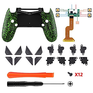 eXtremeRate Textured Green Dawn Programable Remap Kit for PS4 Controller with Upgrade Board & Redesigned Back Shell & 4 Back Buttons - Compatible with JDM-040/050/055 - Controller NOT Included
