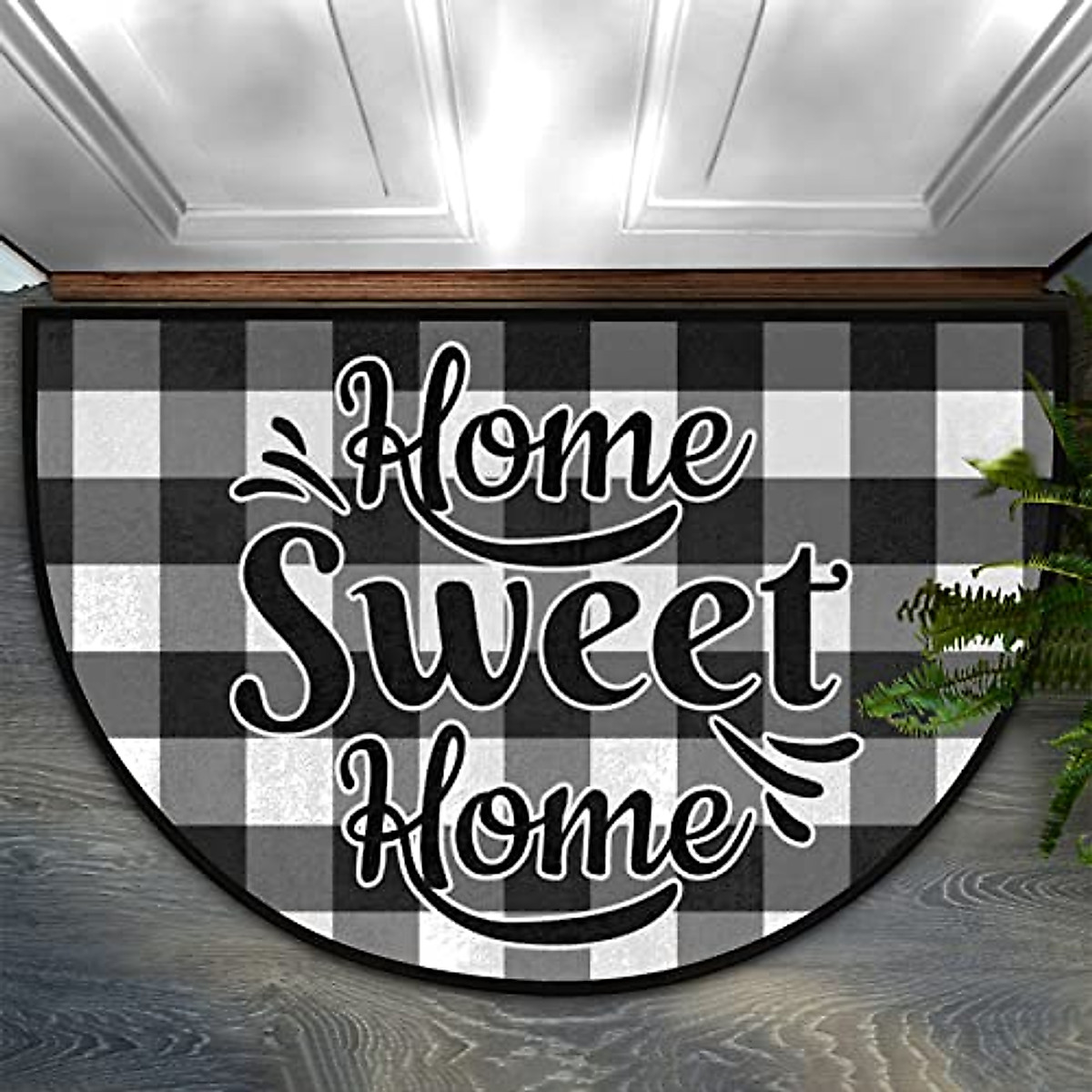 AMELIA SHARPE Welcome Half Round Door Mat Black White Plaid Buffalo Washable Home Kitchen Art Restaurant Office Floor Mats Non Slip and Durable Doormats Decor 18x30 Inch