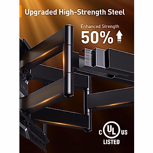 Perlegear UL-Listed Full Motion TV Wall Mount for 42–90 Inch TVs up to 150 lbs, Pre-Assembled TV Mount with Tool-Free Tilt, Swivel, Extension, Max VESA 600 x 400mm, 12″/16″/18″/24″ Wood Studs, PGLF16