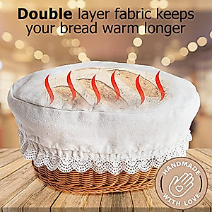 A ARTIZANKA Extra Large 12.5' Bread Basket Serving Set for Sourdough Bread, Pastries, Muffins, Bagels. Includes Removable Liner and Cover, Storage and Fruit basket (Poly Wicker Extra Large Basket)