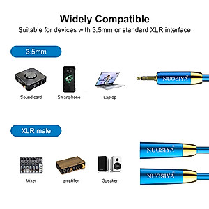NUOSIYA XLR to 3.5mm Unbalanced Cable Adapter, Dual XLR Male Audio Cord to 1/8 inch Stereo Microphone Cable Mini Jack Aux, 22AWG Pure Copper Wire Core for Cell Phone, Laptop, Speaker, Mixer- 3FT