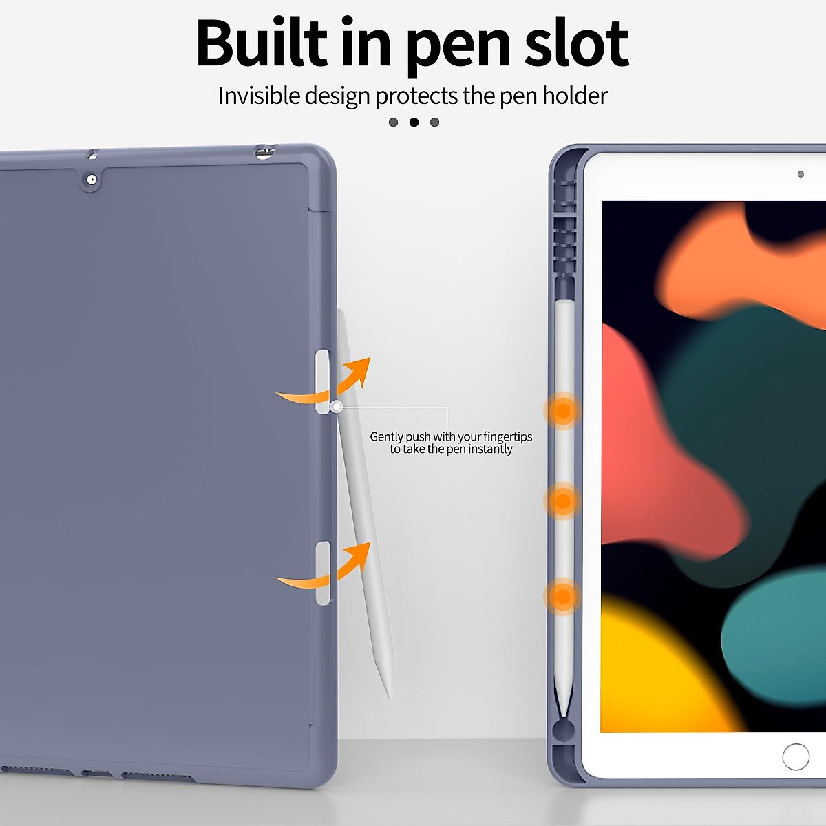 KenKe for iPad 9th Generation Case/ 8th Generation Case/ 7th Generation Case with Pencil Holder, For iPad 10.2 Inch 2021/2020/2019 Protective Case with Soft TPU Back,Auto Wake/Sleep Cover, Purple Gray