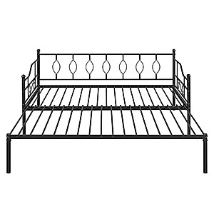 Bed Frames Twin, Twin Bed Platform Bed Bed Frame Black Steel with Trundle No Box Required, Easy Assembly 78.7 Inch