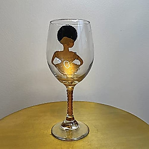 Diva Wine Glass, Large 20oz Decorated Wine Glass, Black Woman Drinking Glass, Gift Favours, Gift Favors, Unique Birthday Gift, Brown Girl with Afro on Wine Glass (Pink)