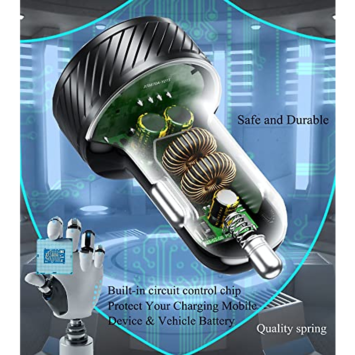 Car Charger, BRCOVAN Dual QC3.0 Port USB Car Charger Adapter, 36W 3A Fast Charge Car Phone Charger with Touch Switch & Blue LED