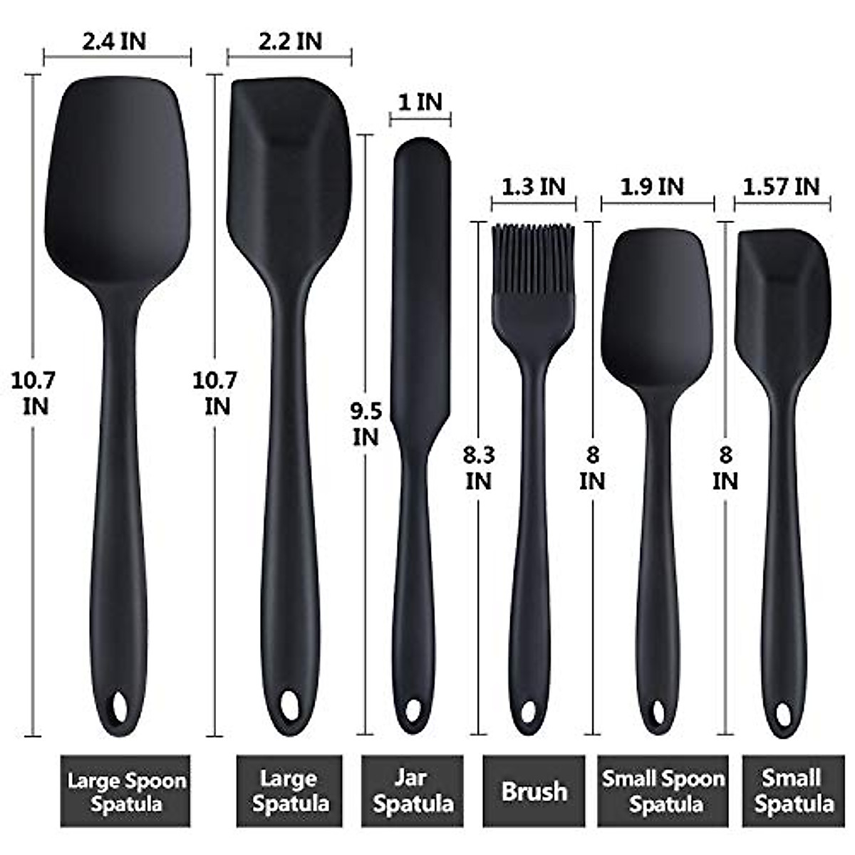 Spatulas Set of 6, Food Grade Silicone Spatulas, Rubber Spatulas Heat Resistant, Seamless One Piece Design, Stainless Steel Core, Kitchen Utensils Nonstick for for Cooking, Baking and Mixing (Black)
