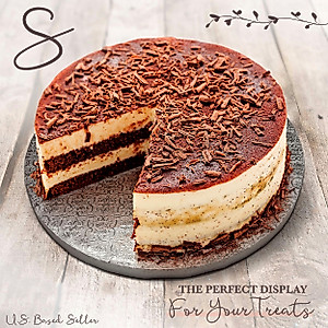 Spec101 Round Cake Boards Bulk 12pk - 10 Inch Cake Drum Round Silver Cardboard Base with 1/2 Inch Thick Smooth Foil Edge