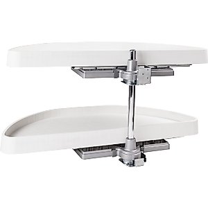 Hardware Resources 35" Blind Corner Cabinet Organizer - White, Heavy Duty Polymer Plastic Half-Moon Trays - Kitchen Pantry Rotating Racks for Left & Right-Hand Cupboards - Fits 14.5" Cabinet Opening
