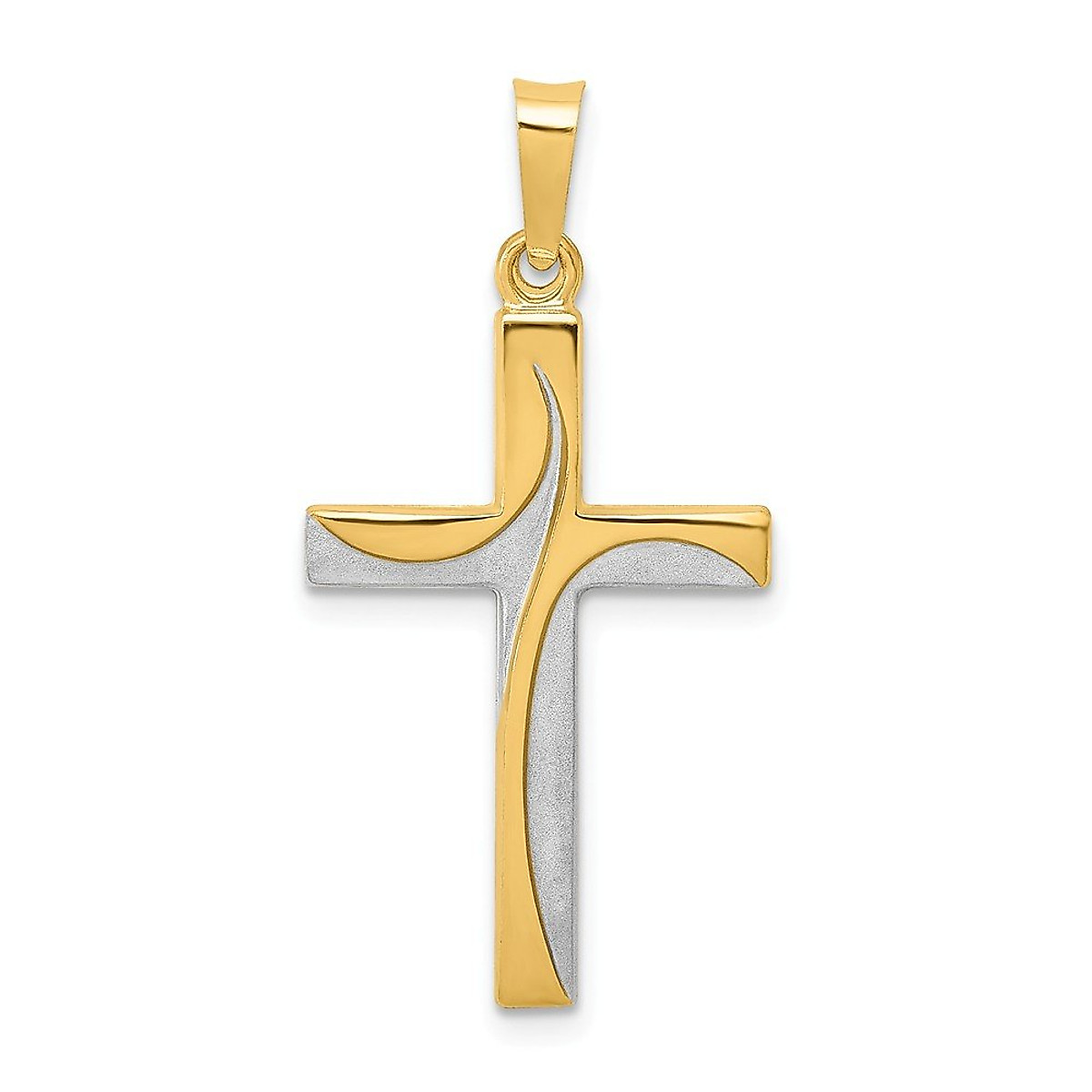 Solid 14k Yellow Gold Two Toned Latin Cross Brushed Matte Finish Pendant Charm - 29mm x 15mm