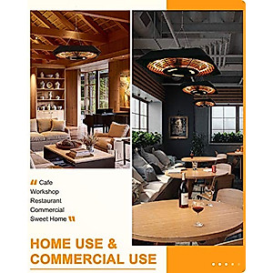 Star Patio Electric Patio Heater, Outdoor Heater with Remote and Touch Switch, 750W/1500W Infrared Heater with SQUARE SHAPE Black Finish, Modern Hanging Heater, IP45 Waterproof, STP1568-RMLED-SQ