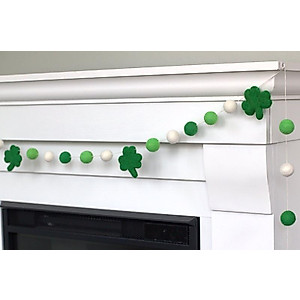 Shamrock St. Patrick's Day Felt Ball Garland- Green, White- 1" (2.5 cm) Wool Felt Balls