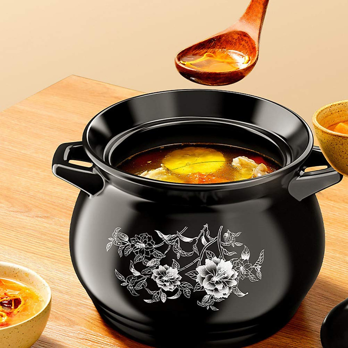 DOITOOL 2L Ceramic Stew Pot Ceramic Hot Pot Soup Stew Pot Cooking Clay Pot Stew Pan Earthen Pot Chinese Japanese Stew Pot Kitchen Cookware with Lid Assorted Color