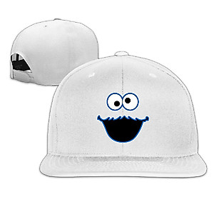 whatnumberisf Cookie Monster Face Fitted Flat Brim Baseball Cap White