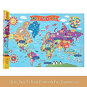 Waypoint Geographic Kids’ World Wall Map, Laminated Wall Map Poster for Kids, Informative Learning Resources, Illustrated Wall Map for Playroom and Classroom Decor, 24" x 36"