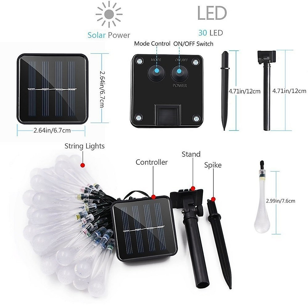 Solar Powered String Lights Mayoya 30 LED 20 Ft Outdoor Solar String Lights Waterproof Decorative Lightings for Home Patio Garden Lawn Yard Party Wedding (Warm White)