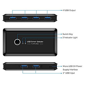 USB 3.0 Switch KVM Switch USB 3.0 Sharing Switcher 4/2 PCs Share 1 Device 4/2 Port KVM Selector for Keyboard Printer Monitor