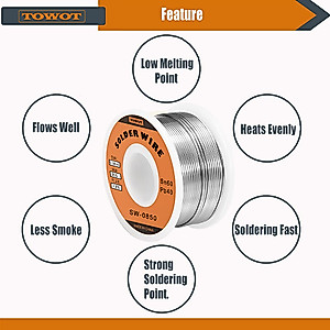 TOWOT Tin Lead Rosin Core Solder Wire for Electrical Soldering, Content 1.8% Solder Flux Sn60-Pb40 (0.8mm, 50g)