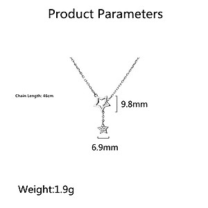 Crystal Star Lariat Y Pendant Necklace for Women 925 Sterling Silver Fashion Dainty CZ Lucky Stars Drop Choker Hypoallergenic Jewelry Christmas Valentine Holiday Gift