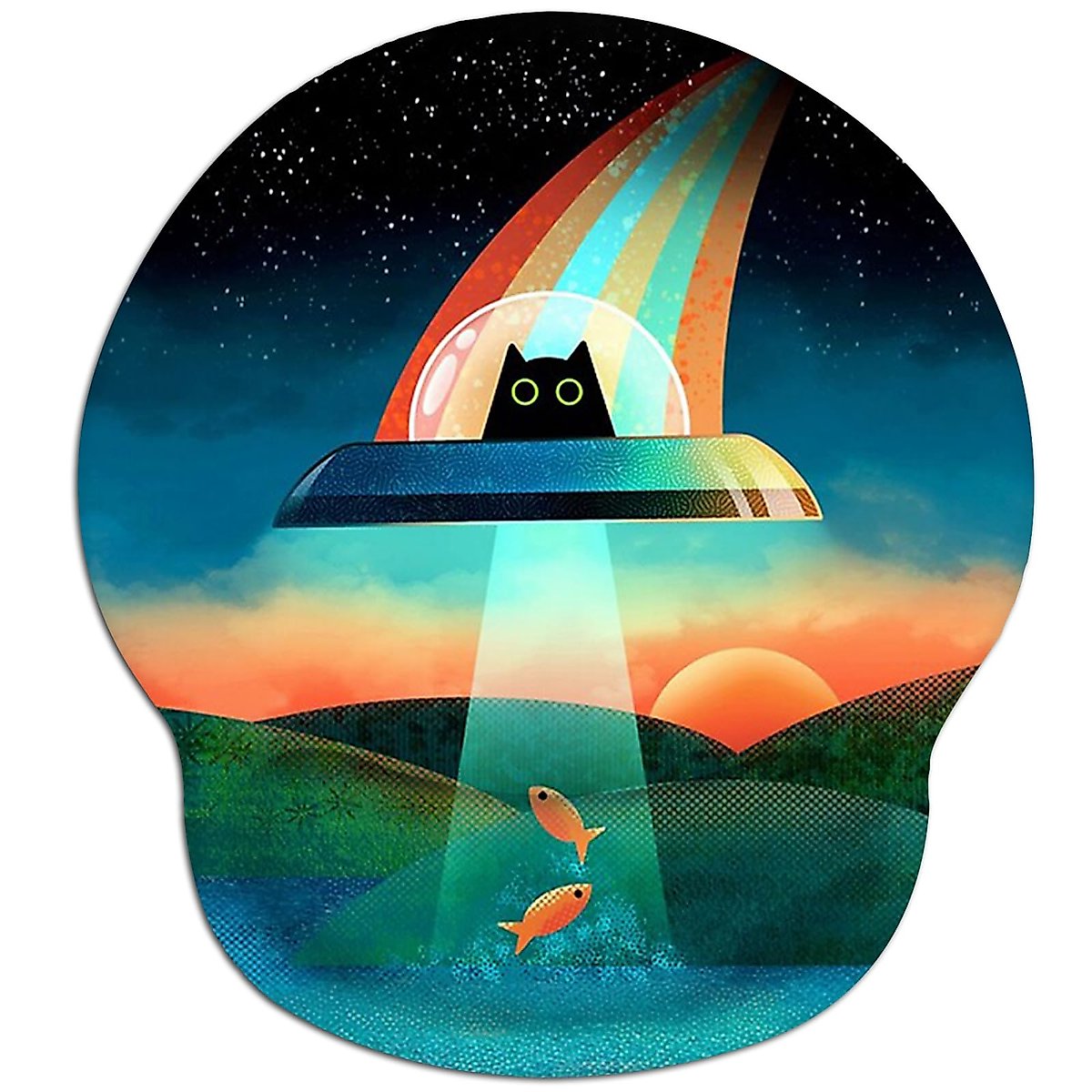 Jakayla Cute Cat in UFO Mouse Pad Wrist Support, Ergonomic Mouse Pad Frog with Non-Slip Rubber Base, Waterproof Smooth Mousepad with Wrist Rest for Women Gaming Working Computers 55E