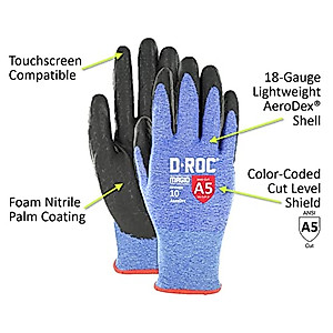 MAGID ANSI A5 D-ROC AeroDex 18-Gauge Work Gloves, 12 Pairs, Foam Nitrile Coated, Size 9/Large, Blue
