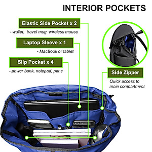 Rangeland Drawstring Flap Backpack Rucksack Lightweight Travel Laptop Backpack Carry-on Daypack 17L School Commute Gym Sport, All Black