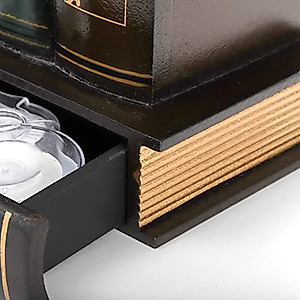 Tosnail Decorative Pen Holder with Storage Drawer, Wooden Pencil Holder and Organizer, Antique Library Books Design Pen Cup Caddy for Office Supplies, Countertop, Desk, Table