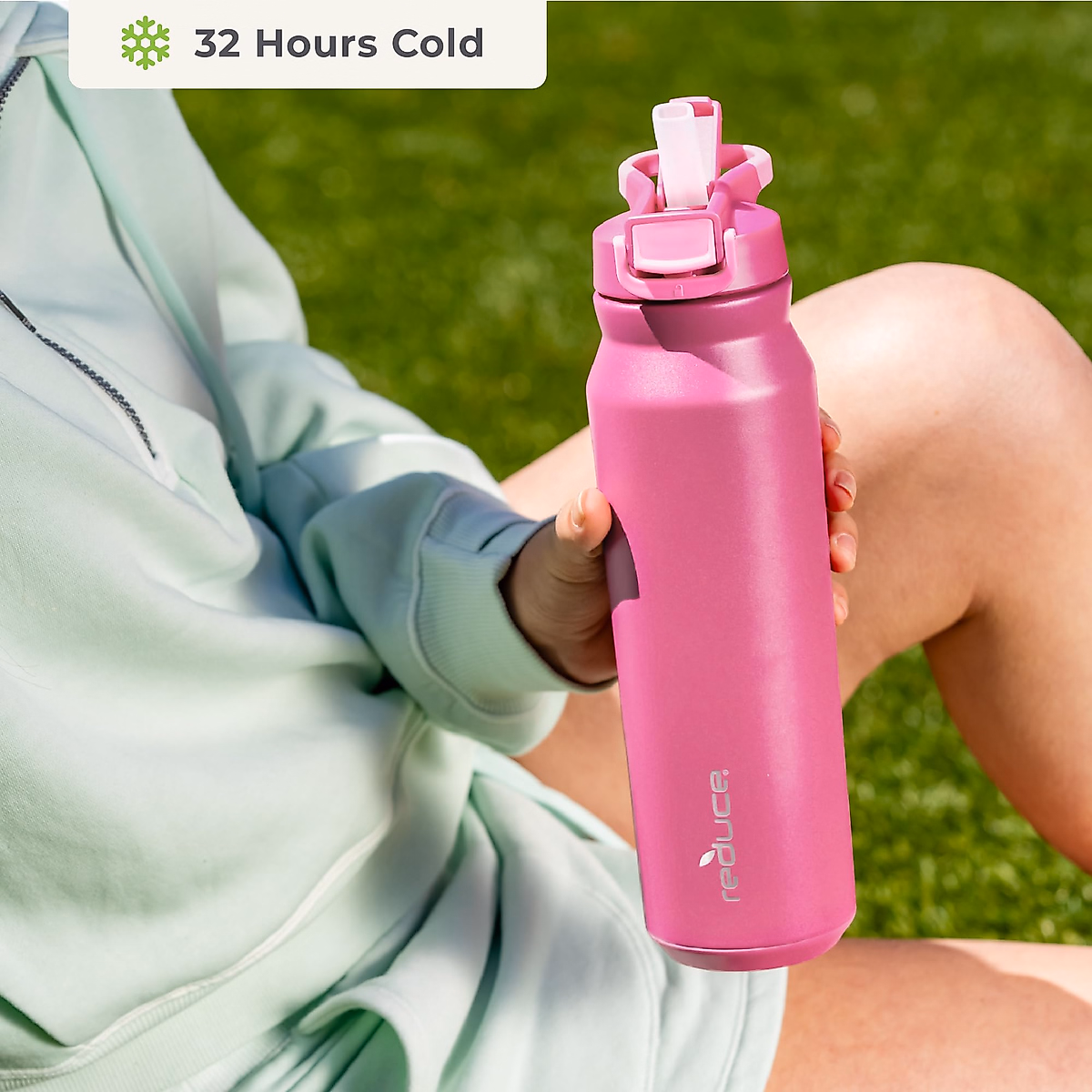 REDUCE 32 oz Hydrate Pro Stainless Steel Insulated Water Bottle - Flip Top Leak-Proof Lid, Dishwasher Safe, BPA-Free, Dual Wall Vacuum, Keeps Drinks Cold for 48 Hrs, Cup Holder Friendly - Sedona