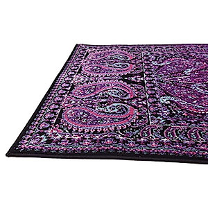 Unique Loom Imperial Collection Paisley, Distressed, Border, Vintage, Modern, Abstract Area Rug, 3 ft x 9 ft 10 in, Lilac/Black