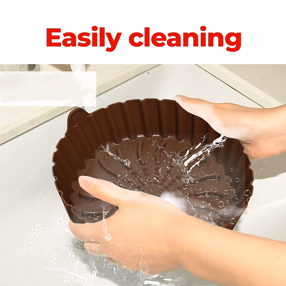 Dr.KYS Silicone Air Fryers Liners, Set Of 2, 8 Inch UPGRADED Eco-Friendly & Reusable Air Fryer Liners, Durable Heat Resistant, Easily Cleaning Silicone Air Fryer Basket