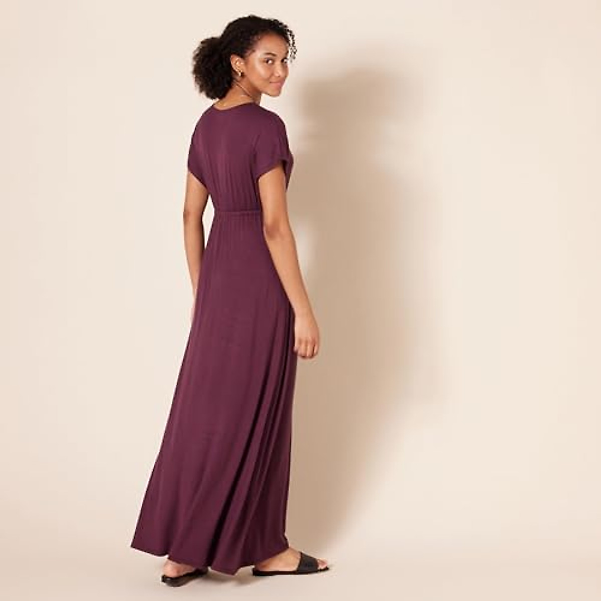 Amazon Essentials Women's Waisted Maxi Dress (Available in Plus Size), Burgundy, 3X