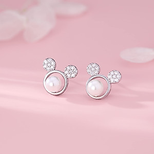 SLUYNZ 925 Sterling Silver Sparkling CZ Mouse Studs Earrings for Women Teens Cute Mouse Earrings (Silver)