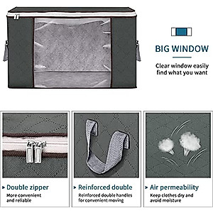Micilelife Clothes Storage Bag 90L Large Storage Bags Closet Organizers and Storage，3-Pack, Gray,Foldable Organizer, With Clear Window,Suitable for Finishing Of Household ItemsReinforced Thick and Durable Organizer, Suitable for Finishing the Bedrooms,To
