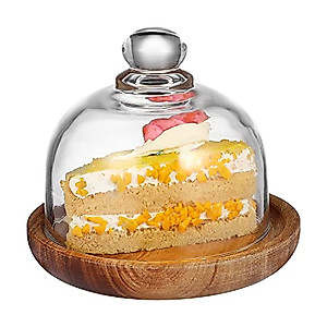 Cabilock Wooden Cheese Dome Mini Cheese Plant Platter with Glass Top and Wooden Base Rustic Decorative Cheese Mini Cake Platter Air Plant Terrarium(4.13 x 3.74 x 3.15 inches/12 x 11x 9cm)