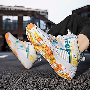 WURTON Women Men Basketball Shoes Fashion Running Sneakers Graffiti Style Sport Shoes Low-top Lace-up Breathable Combat Shoes White Orange