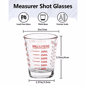 SAIAOKJ Shot Glasses Measuring Cup Set 2PACK Espresso Shot Glasses Liquid Heavy Glass 26-Incremental Measurement 1 OZ, 2 TBS, 6 TSP, 30 ML Kitchen Tools (Red)