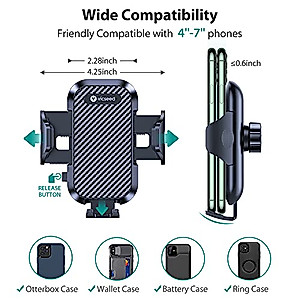 VICSEED Phone Mount for Car [Doesn't Block View & Thick Case Friendly] Car Phone Holder Mount, Strong Suction Cell Phone Holder Car Dashboard Air Vent Windshield Fit with iPhone 14 13 12 & All Phones