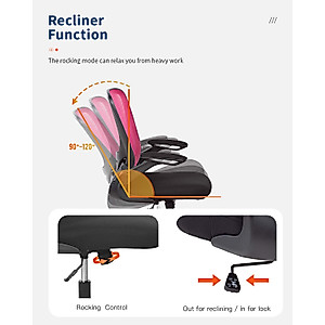 Home Office Chair Ergonomic Desk Chair Mesh Computer Chair with Lumbar Support Flip-up Arms Swivel Rolling Executive Task Chair Adjustable Chair for Adults(Pink)