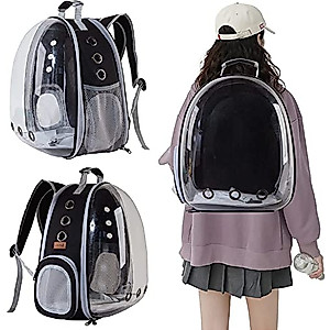 XZKING Cat Backpack Carrier Bubble Bag, Transparent Space Capsule Pet Carrier Dog Hiking Backpack, Small Dog Backpack Carrier for Cats Puppies Airline Approved Travel Carrier Outdoor Use Black